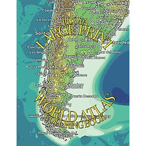 Jidoya Large Print World Atlas Coloring Book