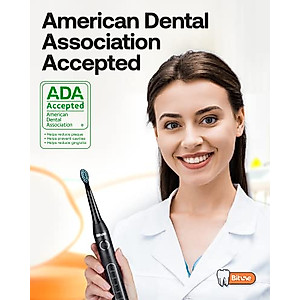 Bitvae Ultrasonic Electric Toothbrushes - Electric Toothbrush for Adults and Kids, American Dental Association Accepted, Rechargeable Travel Sonic Toothbrush with 8 Heads, Black D2