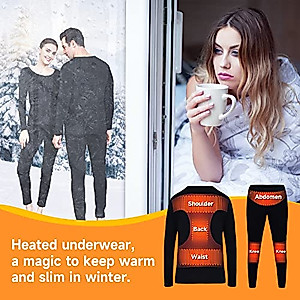 J JINPEI Heated Thermal Underwear for Men Women, Heated Long Underwear Johns Base Layer Sets (L) Black