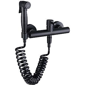 BINCAVIDOU Bidet Spray Set, Toilet Bidet Set Black Brass Hot Cold Bathroom Toilet Shower Blow fed Spray Gun Nozzle Bidet Faucet Bathroom,H
