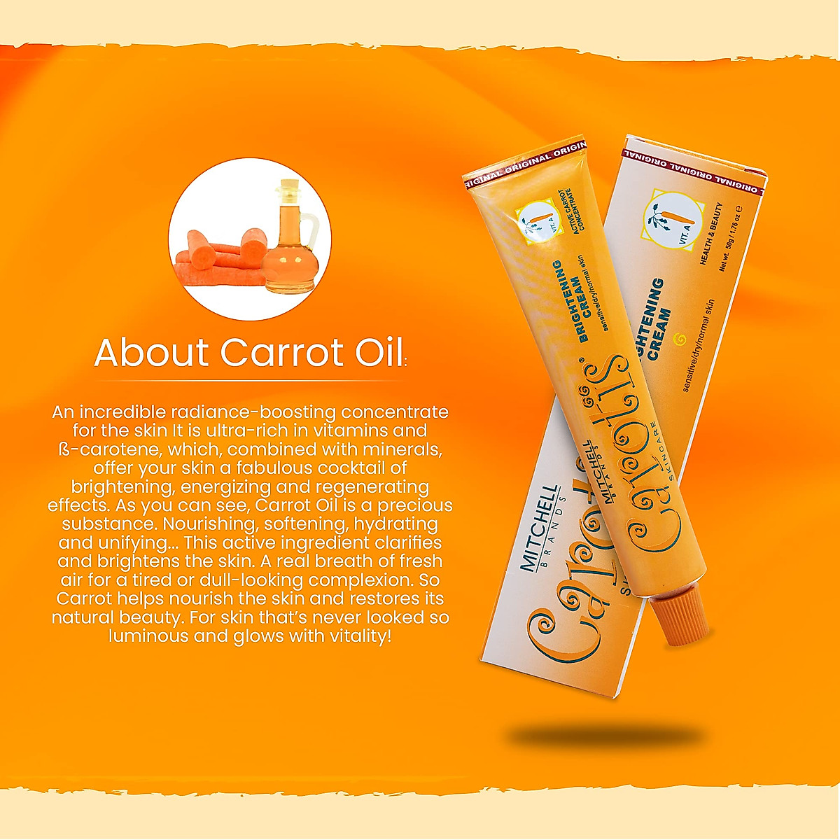 CAROTÏS, Skin Brightening Cream | 1.7 Fl oz / 50 g | Helps to Remove Pigments on: Face, Knees, Body, Armpit, and Private Areas | Brightening Gel with Carrot Oil, Alpha Arbutin, Shea Butter