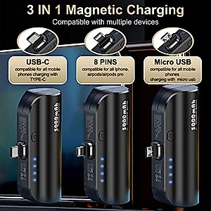 LUCKYDUO Portable Charger for iPhone, Mini Power Bank 5000mAh, Type C/Micro USB 3 in 1 Replaceable Magnetic Plug, Battery Pack for iPhone 14/13/12/11 pro/Promax, Samsung Galaxy, Switch, Google Pixel