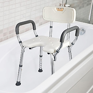 U Shower Chair Seat for Senior up to 350lb Capacity with Padded Armrests for Bathtub Slip Resistant Shower Seat Adjustable Height Shower Chair