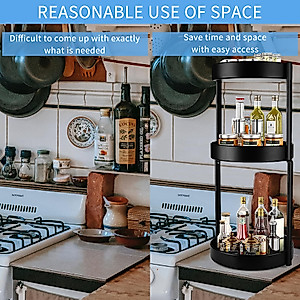 BALHAO 3 Layers Lazy Susan Turntable Organizer, 3 Tier Spice Turntable Organizer, Non-Skid Tiered Rotating Kitchen Spice Organizer, Suitable for Kitchen, Cabinet Multi-Layer Storage Rack (Black)