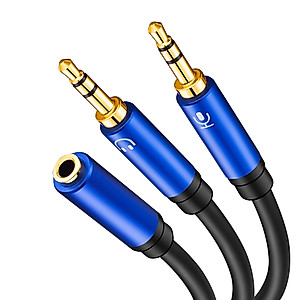 Tan QY Headphone Splitter 5FT, Headphone Splitter for Computer 3.5mm Female to 2 Dual 3.5mm Male Headphone Mic Audio Y Splitter Cable Smartphone Headset to PC Adapter (5Ft/1.5M, Blue)