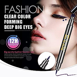 Erinde 6 Colors Double-headed Liquid Eyeliner Stamp Pen Set, Blue Red Pink Purple Green Black Colorful Winged Eye Liners for Women, Waterproof Long-Lasting Star Moon Heart Eye Face Makeup