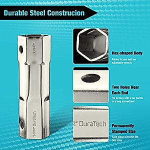 DURATECH Shower Valve Socket Wrench Set with Bar Handle for Removing Tub & Shower Valve，5-Piece, includes 21/32”x 27/32”, 29/32”x 31/32”, 1-1/32” x1-3/32”, 1-5/32”x1-9/32”, 1-11/32”x 1-7/16”