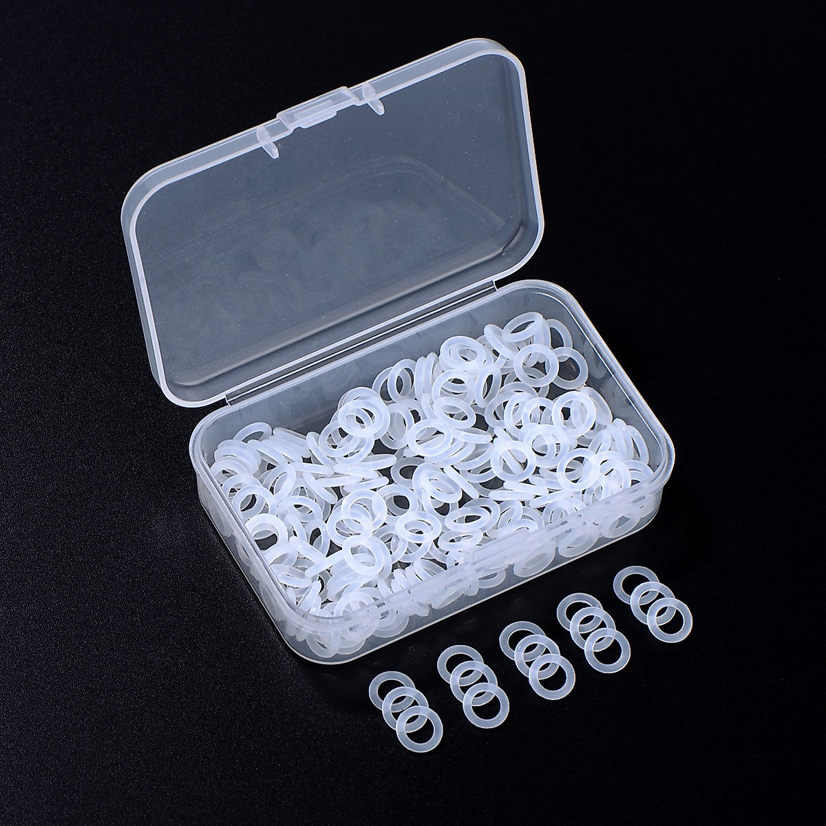 Sumind 200 Pieces O Ring Keyboard Clear Rubber O Rings Keyboard Dampeners with Plastic Storage Box for MX Switch and Mechanical Keys