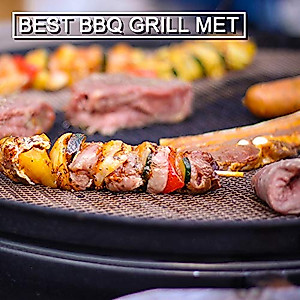 BBQ Grill Mesh Mat Set of 3 - Non Stick Barbecue Grill Sheet Liners Teflon Grilling Mats Nonstick Fish Vegetable Smoking Accessories - Works on Smoker,Pellet,Gas,Charcoal Grill,15.75x13inches