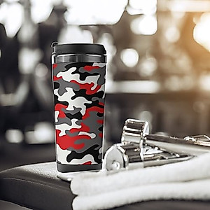 OXJOIIS Modern Insulated Tumbler Coffee Mug with Flip Stainless Steel Water Bottle Iced Coffee Travel Mug Cup (Military Red Camo Army Camouflage)