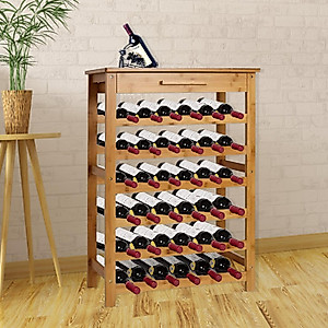 Kinsuite 36 Bottle Wine Rack Freestanding Floor with Drawer Bamboo Wine Rack Table Storage Holder Display 6 Shelves for Storing Wine for Home