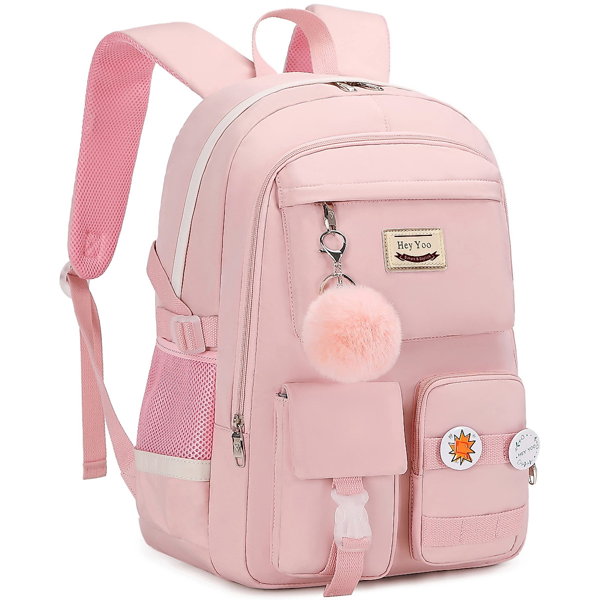 Hey Yoo Backpack for Girls Bookbag Cute School Bag College Middle High Elementary School Backpack for Teen Girls (Pink)
