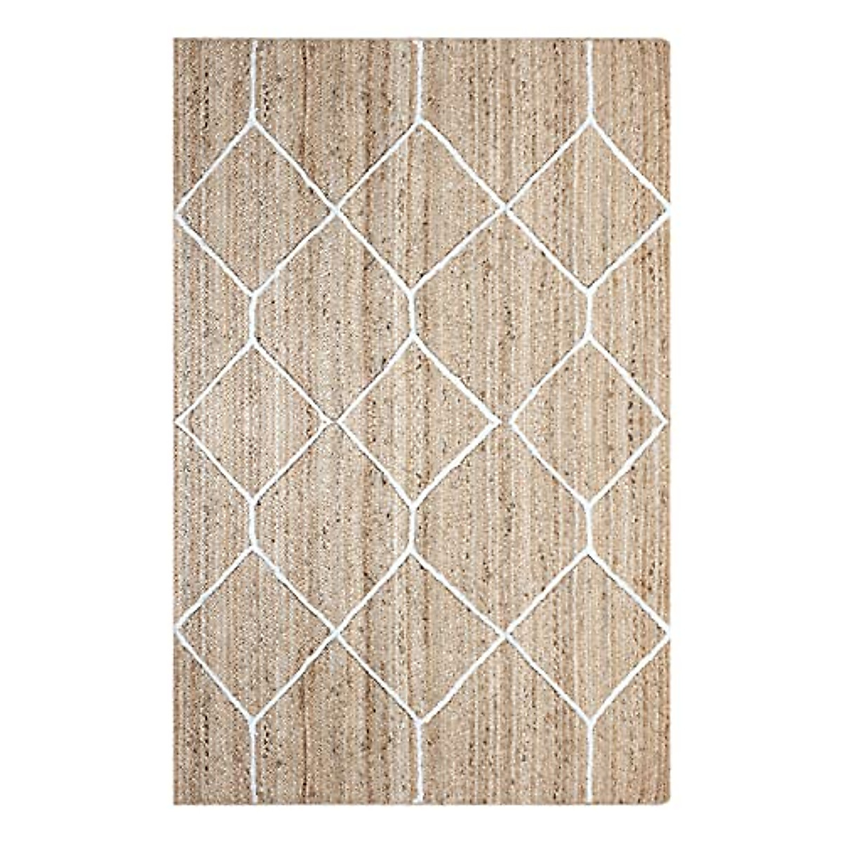 Casavani Indian Handmade Natural Fiber Rug Geometric Beige & White 3x5 Ft Rectangular Shape Jute Rug Best Uses For Bedroom,Dining Room & Loundry Room 11x11 Feet Square