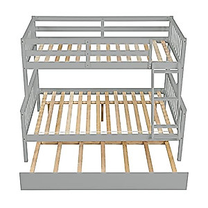 DEYOBED Twin Over Full Convertible Wooden Bunk Bed with Trundle - Versatile Bedding Solution for Kids, Teens, and Adults, Maximizing Space and Comfort in Bedrooms