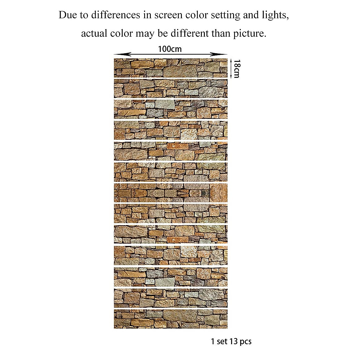 TUOKING 13 Strips Stair Stickers, Vinyl Self-Adhesive Refurbished Staircase Decals, 39.37 x 7.08 Inch for 13 Steps, Stone Pattern