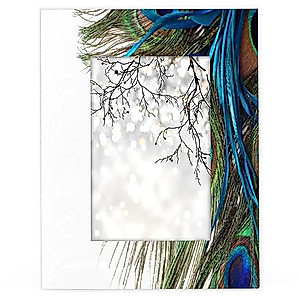 Peacock Feather 8x10 Picture Frame, Boho Wooden Photo Frame for Wall Mounting or Tabletop Living Room Bedroom Home Decor