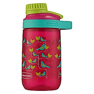 Rubbermaid Leak Proof Chug Kids Water Bottle, 14 oz, Tart Pink with Birds on Vine Graphic