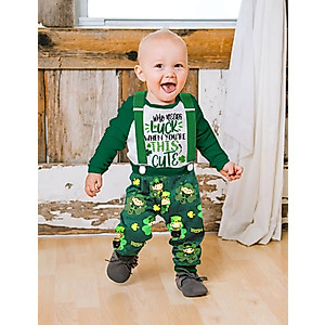 Queenstyle St Patricks Day Baby Boy Outfitt 3-6 Months My First St Patricks Day Baby Boy Outfit Romper Suspender Pants Print Hat 3Pcs Set