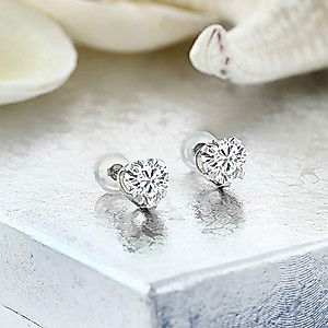 Gem Stone King 10K White Gold White Moissanite Stud Earrings For Women (1.60 Cttw, Heart Shape 6MM)