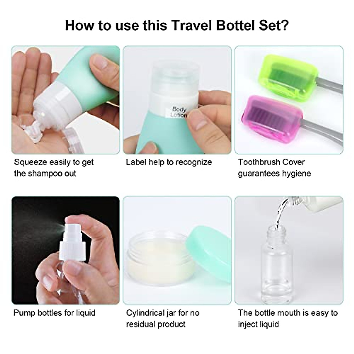 sowinlar 12 Pack Travel Bottles Set for Toiletries，TSA Approved Silicone Leak Proof Refillable Travel Containers, Squeezable Travel Kit,Travel Size Bottles for Toiletries Shampoo Soap 3 oz