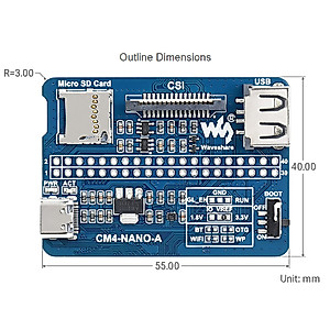 Nano Base Board (A) for Raspberry Pi Compute Module 4 Lite/eMMC,with Raspberry Pi 40PIN GPIO Interface, USB 2.0, MIPI CSI-2 Port