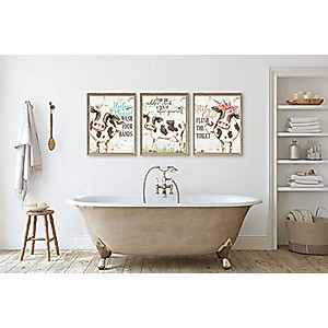 Silly Goose Gifts Heifer Please! Wash Your Hands - Fun Bathroom Rustic Farmhouse Decor Cow Wall Art Prints Wood Country Style Watercolor Design
