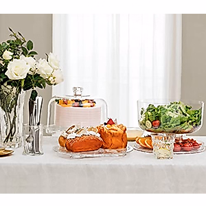 HBlife Acrylic Cake Stand with Dome Cover Multifunctional Serving Cookie Platter Punch Bowl and Cake Plate for Dessert Table Display for Parties (6 Uses)