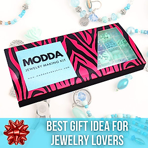 MODDA Jewelry Making Supplies - Jewelry Making Kits for Adults, Teens, Girls, Beginners, Women - Includes Instructions, Tools, Beads, Charms for Necklace, Earring, Bracelet Making Kit - Turquoise Set