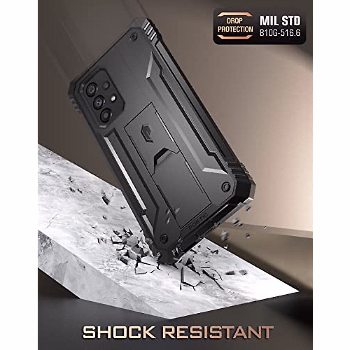 Poetic Revolution Case for Samsung Galaxy A53 5G (2022), Built-in Screen Protector Work with Fingerprint ID, Full Body Rugged Shockproof Protective Cover Case with Kickstand, Black