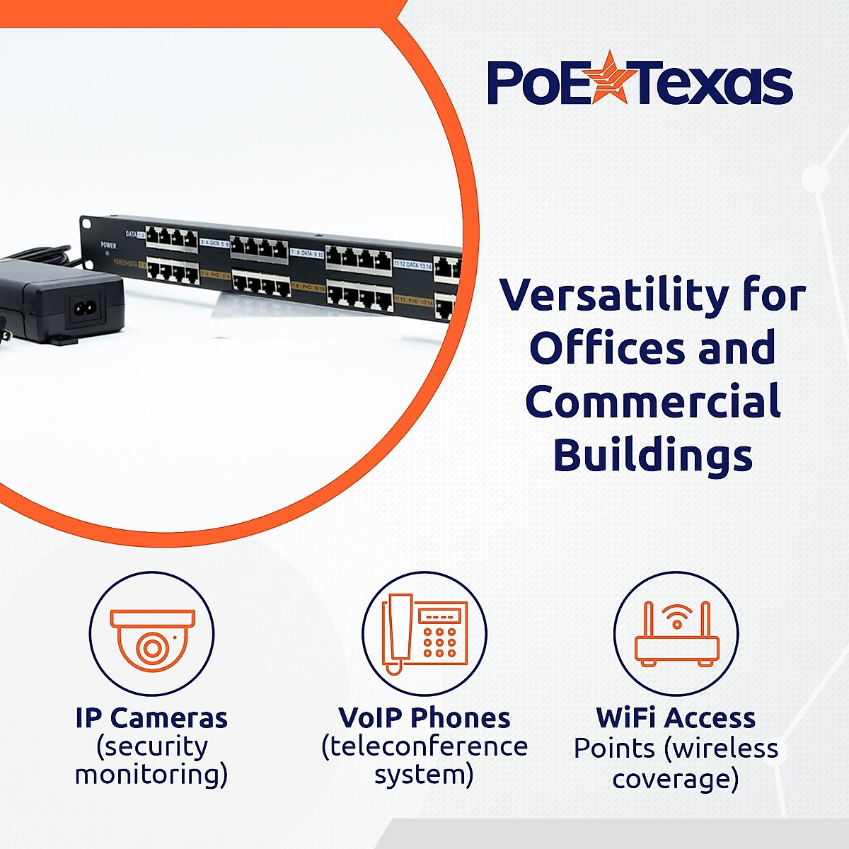 PoE Texas POE-16-48v120w | 16 Port Passive PoE Injector - Power Over Ethernet for 802.3af Cameras, IP Phones, Access Points and More with 10/100 Data