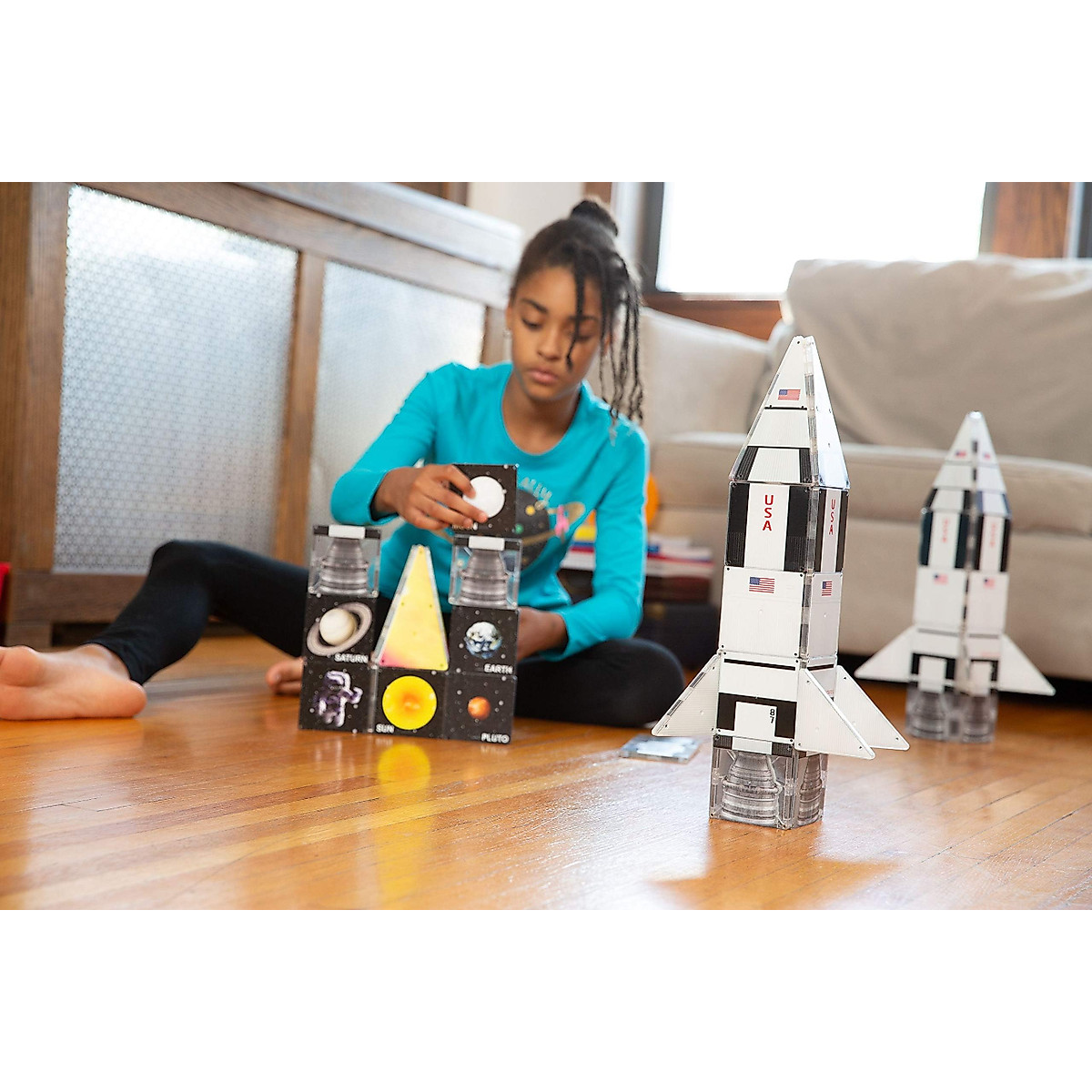 CreateOn Magna-Tiles Structure-Building Set for Kids, Galaxy Rocket Magnet Tiles, Magnetic Kids’ Building Toys, STEM Toys for Boys and Girls Ages 3+, 24 Pieces