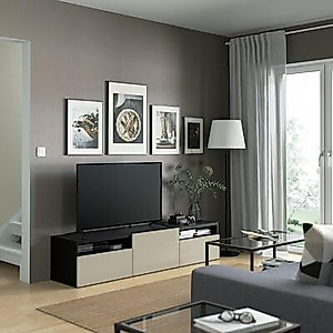 TV Unit with Drawers and Door,Black-Brown/Selsviken high-Gloss/Beige, 70 7/8x16 1/2x15 3/8 "