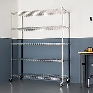 TRINITY BASICS TBFC-0931 5-Tier Adjustable Wire Shelving with Wheels for Kitchen Organization, Garage Storage, Laundry Room, NSF Certified, 600 to 2250 Pound Capacity, 60” by 24” by 77”, Chrome