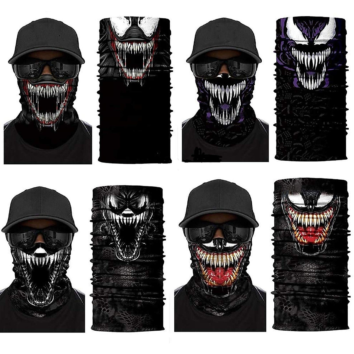 4PCS 3D Venom Face Scarf, Neck Gaiter, Headwear, Magic Scarf, Balaclava, Bandana, Headband for Women Men Teenager Fishing, Hunting, Yard Work, Motorcycling,Skiing,Hiking