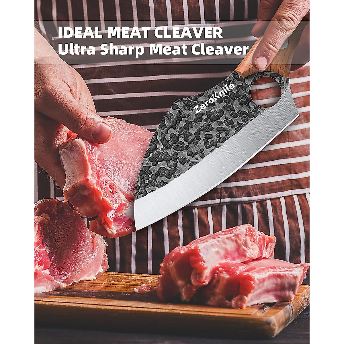 ZeroKnife Husk Chef Knife, Japanese Butcher Knife,Handmade Fishing Filet & Bait Knife, High Carbon Steel Japan knives Meat Cleaver for Kitchen Cooking, Hunting, Camping