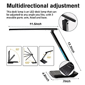 LAOPAO Desk Lamp, LED Desk Lamp with Wireless Charger, USB Charging Port, Adjustable Foldable ​Table Lamp with Clock, Alarm, Date, Temperature, 5-Level Dimmable ​Lighting​, Office Lamp with Adapter