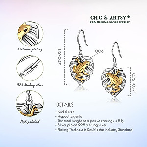 Frog Dangle Earrings 925 Sterling Silver Frog Dangling Earrings Cute Palm Leaves Frog Drop Earrings Funky Frog Animal Earrings for Women