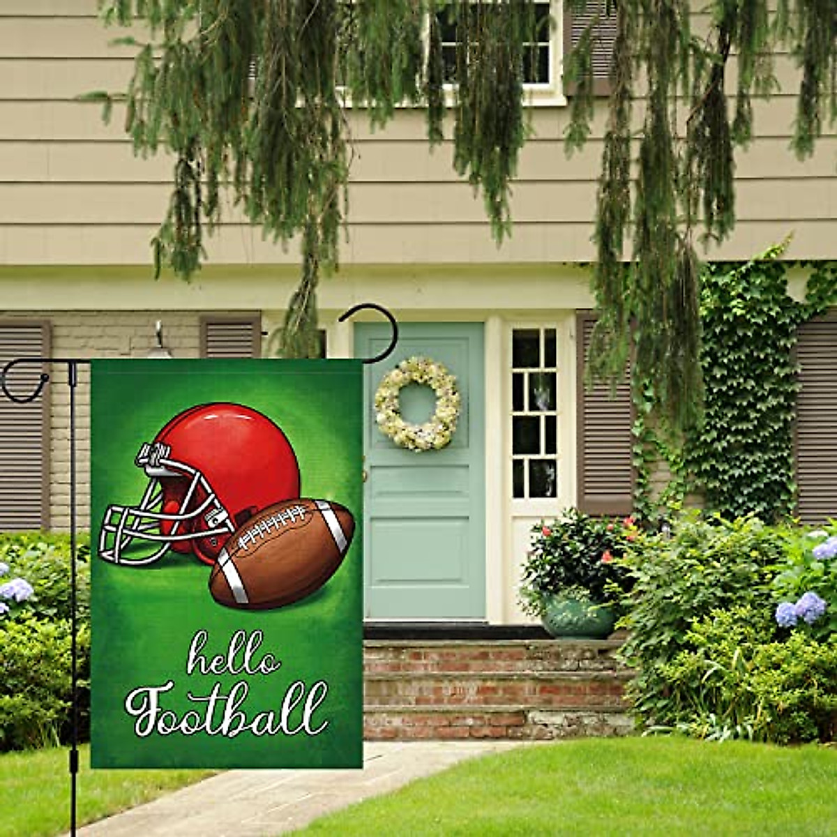 Super Bowl Football Garden Flag 12x18 Double Sided, Burlap Small Vertical Hello Football Holiday Party Sports Yard Outdoor Outside Decoration (Only Flag)