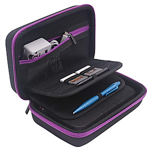 Jun Xuan New 3DS XL and 2DS XL Carrying Case - Fits Wall Charger - 16 Game Card Storage Holders, Hard Shell and Accessories Pocket - Black/Purple