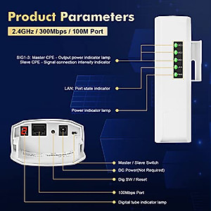 Outdoor Wireless Bridge, Point to Point WiFi Bridge, 2.4GHz 500M-1KM Distance, 2X 100Mbps Ethernet Port, 24V PoE Adapter, 2 Pack