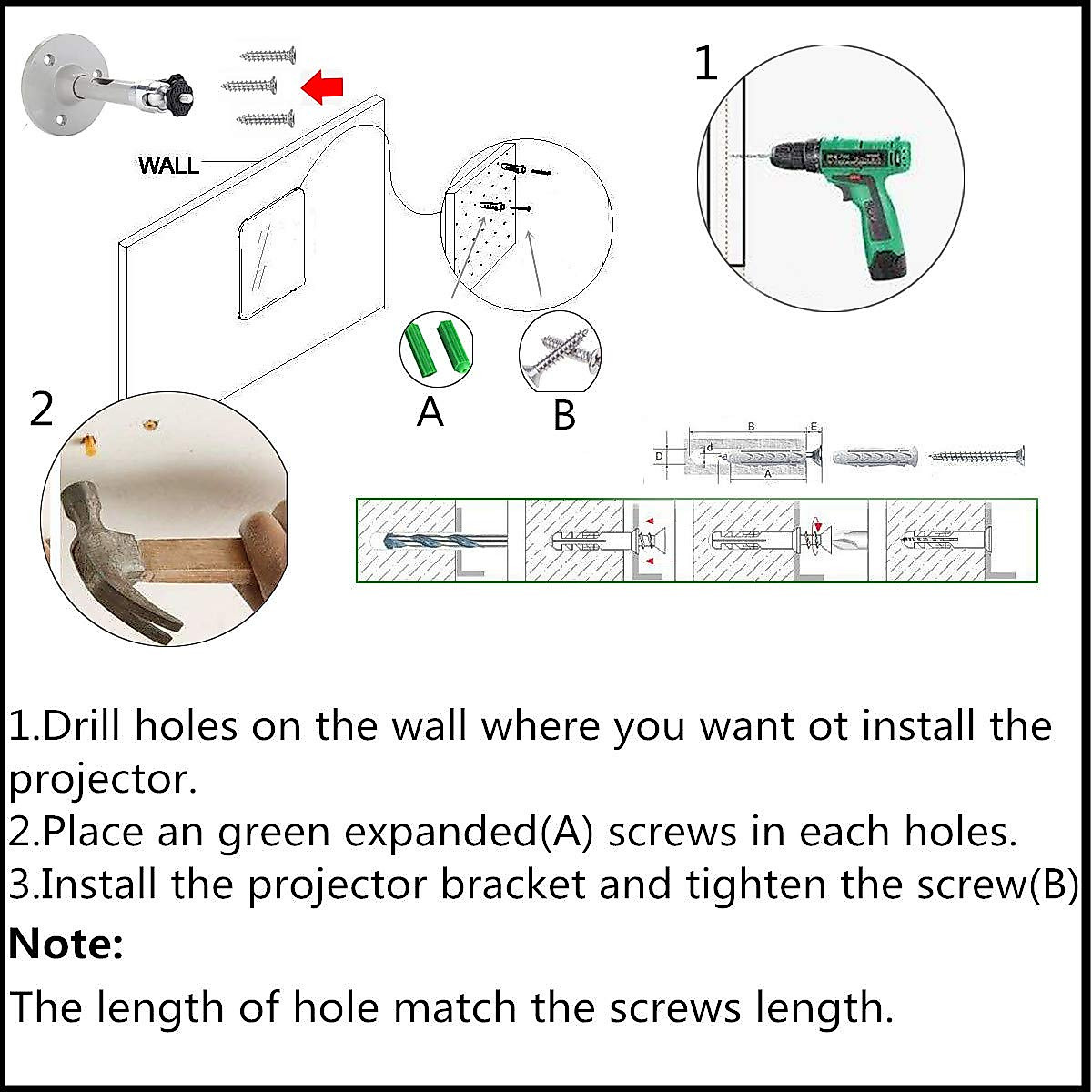 LANTWOO 8.3inch Length Mini Projector Wall Ceiling Mount Hanger, Aluminum Alloy LCD/DLP Video Projection Mount Bracket, 1/4inch Thread & 6.6 lbs Safe Load