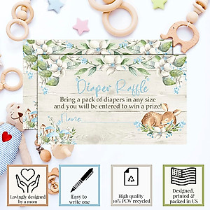 Little Deer Woodland Themed Diaper Raffle Tickets for Boy Baby Showers, 20 2" X 3” Double Sided Insert Cards for Games by AmandaCreation, Bring a Pack of Diapers to Win Favors & Prizes!