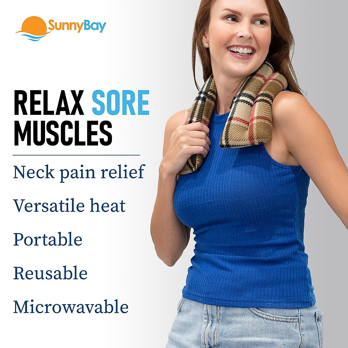 SunnyBay Microwave Heating Pad, Microwavable Moist Heated Neck and Shoulder Wrap, Versatile Weighted Beanbag Cold Pack or Warm Compress for Pain Relief, 26x4 Inches, London