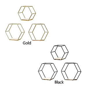 KHBNHJ 3 Pcs Gold Hexagon Wall Shelves, Floating Decorative Wire Wall Mounted Shelf, Multi-use Geometric Floating Shelves Metal Shelving for Bedroom Living Room Kitchen Office, 6.7in 9.4in 11in