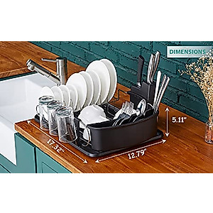 Vsunhoo Dish Rack, Dish Drying Rack with Drainboard Small Dish Drying Rack for Kitchen Counter Tableware TDLDR001B