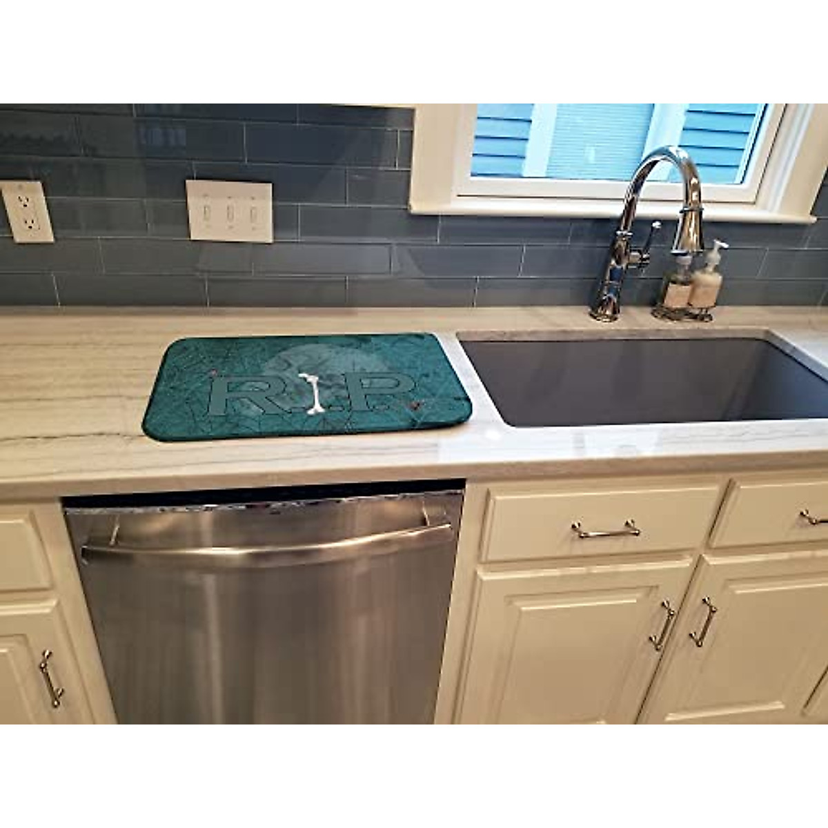 Caroline's Treasures SB3004DDM RIP Rest in Peace with spider web Halloween Dish Drying Mat Absorbent Dish Drying Mat Pad for Kitchen Counter Dish Drainer Mat for Countertop, 14 x 21", Multicolor