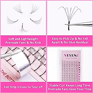 VEYES INC Lash Extension Supplies Premade Fans Eyelash Extensions Mixed Tray 8D 0.07 D curl 9-16mm Short Stem Volume Lashes Matte Black 320FANS