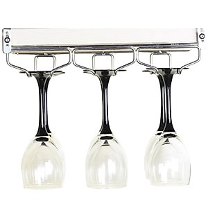 OLizee® Adjustable Stemware Rack Drill-Free Easy Installation Stainless Steel Wine Glass Hanger Under Cabinet, 3 Slot
