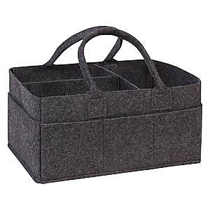 Sammy & Lou Collapsible Charcoal Gray Felt Storage Caddy, Divided Design To Keep Diapers, Wipes And Changing Items Organized, Two Handles, 11.5 in x 6 in x 8 in