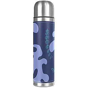 Stainless Steel Leather Vacuum Insulated Mug Seaweed Thermos Water Bottle for Hot and Cold Drinks Kids Adults 16 Oz